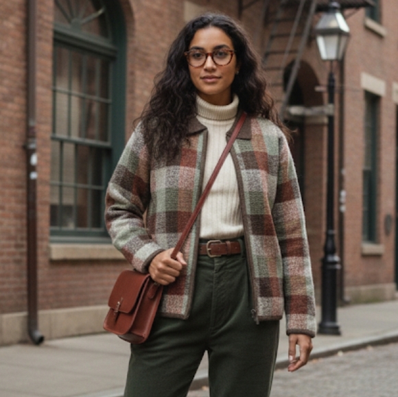 dressbarn | Sweaters | Electric Grandpa Plaid Wool Blend Zip Harrington ...